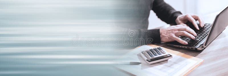 Accountant Working on Laptop; Panoramic Banner Stock Image - Image of ...