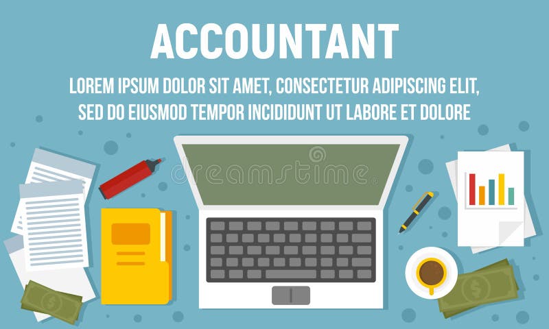 Accountant Workspace Concept Banner, Flat Style Stock Vector ...