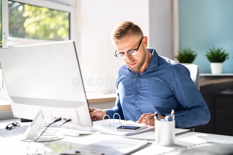 Accounting Bookkeeper Clerk Man. Bank Advisor Stock Image - Image of ...