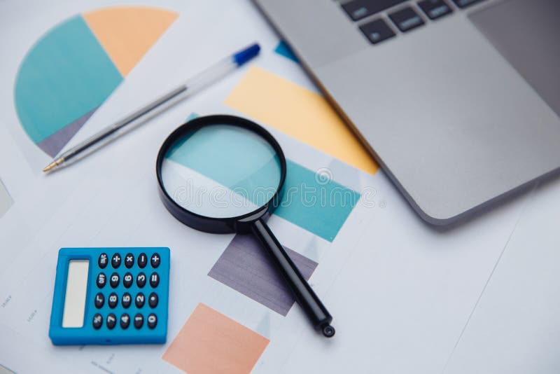 Accounting Calculator, Charts and Magnifying Glass. Data Analysis ...