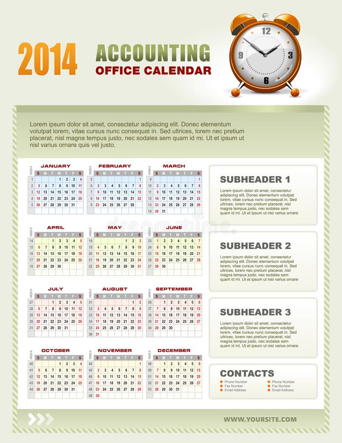 2014 Accounting Calendar with Week Numbers Vector Stock Vector ...
