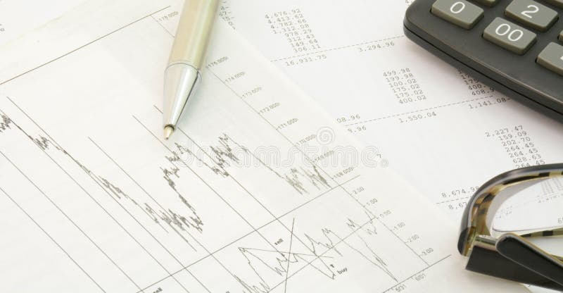 Accounting Concept. Pen and Calculator on a Numbers Background Stock ...