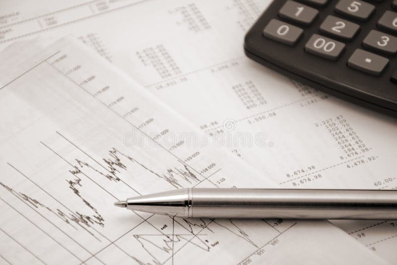 Accounting Concept. Pen and Calculator on a Numbers Background Stock ...