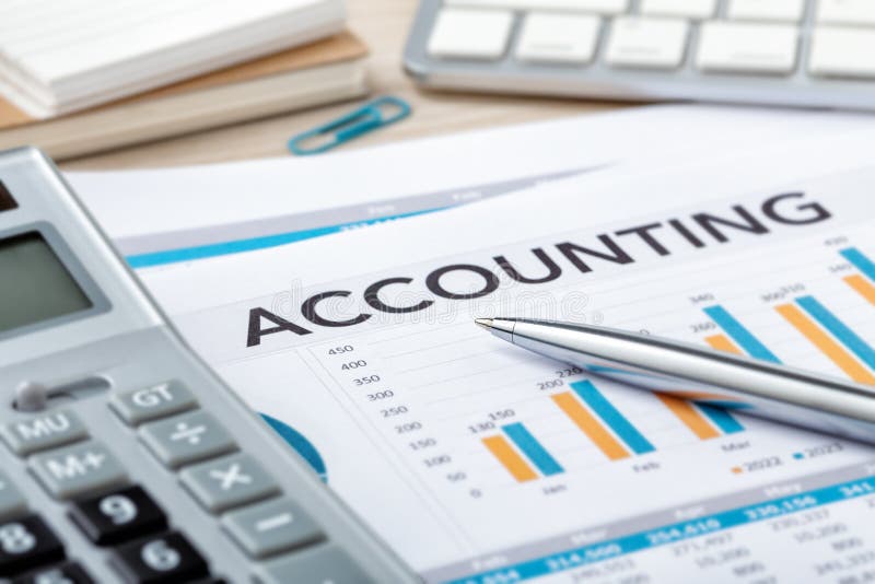 Accounting Data Paper with Pen and Calculator Stock Image - Image of ...