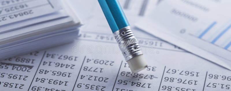 Accounting Document with Eraser Erases Blots in the Document and ...