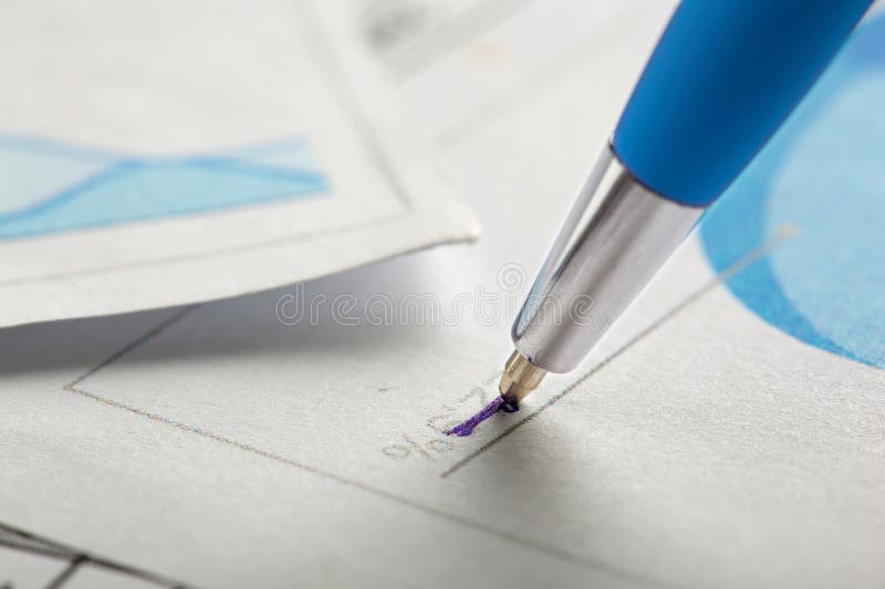 Accounting Document with Pen, Money, Coins and Checking Financial Chart ...