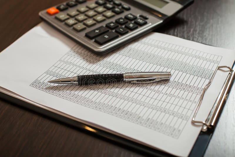 Accounting Documents, Pens and Calculator Closeup Stock Photo - Image ...