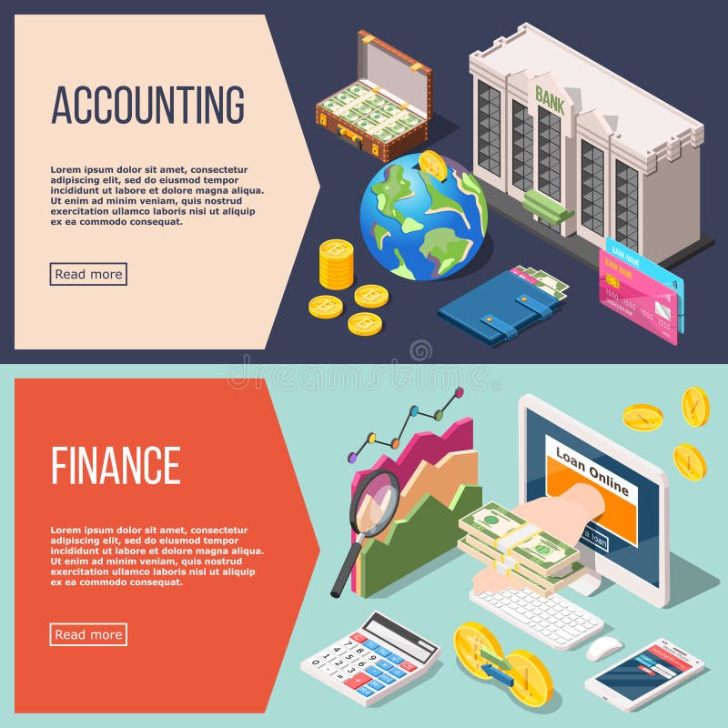 Accounting Isometric Banners Set Stock Vector - Illustration of bank ...