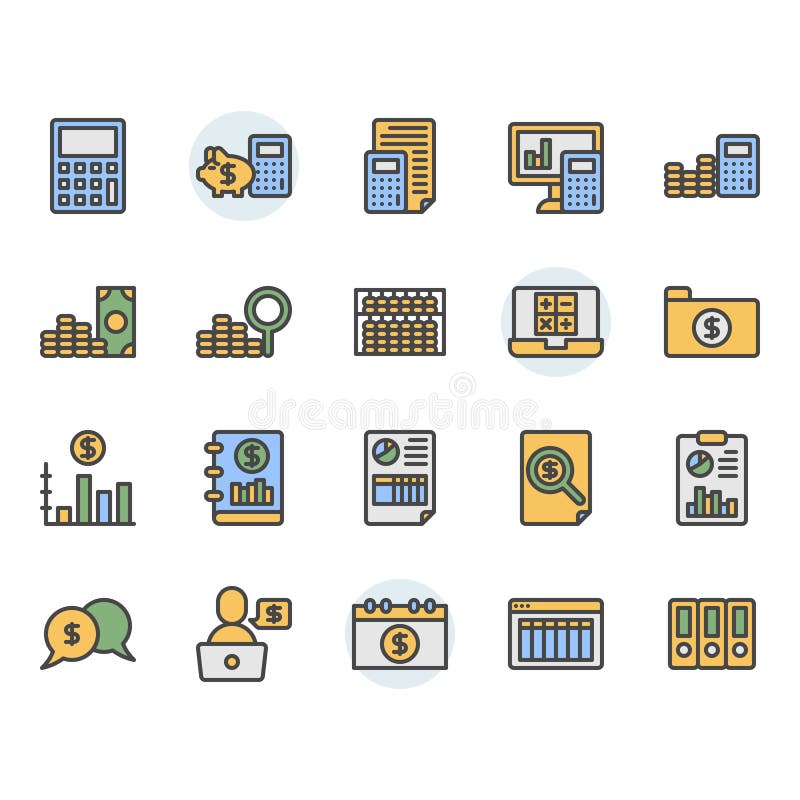 Accounting Related Icon and Symbol Set in Color Outline Design Stock ...