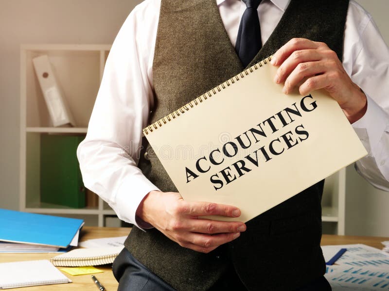 Accounting Services Sign in the Hands of Accountant Stock Photo - Image ...