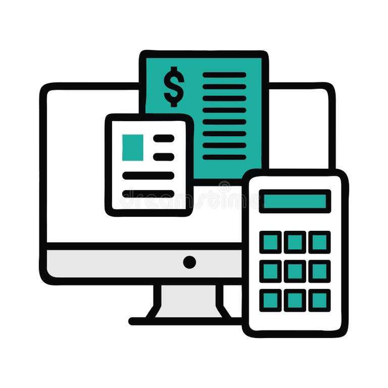 Accounting Software Computer Calculator Invoice Billing Desktop Vector ...