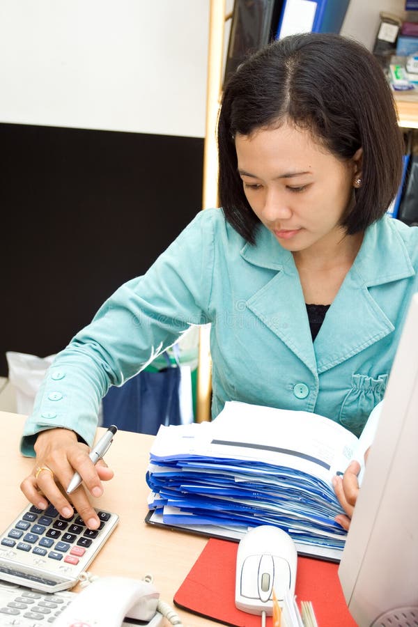 Young Female Accounting Staff Working at Office Stock Image - Image of ...