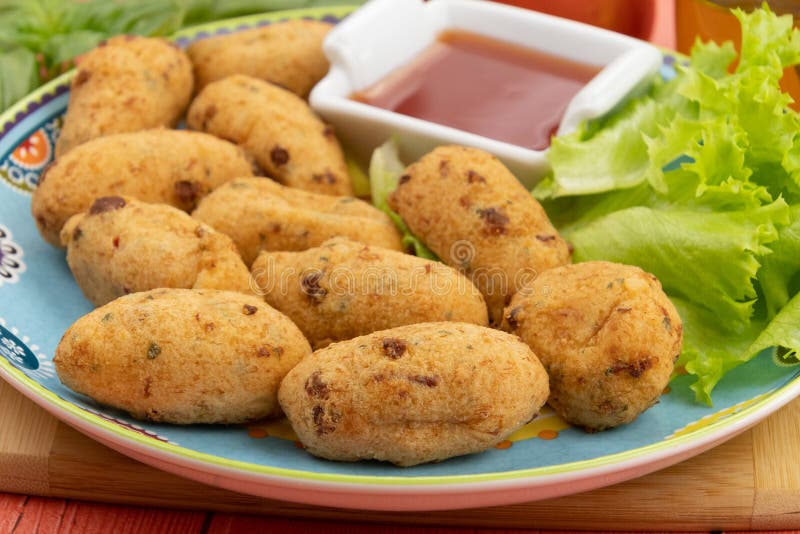 Accras on a plate stock image. Image of fritters, creole - 225184929