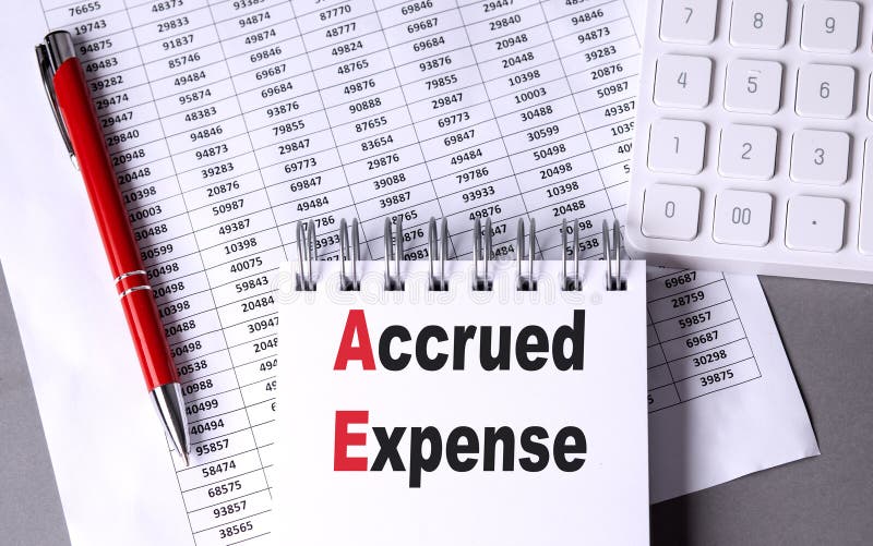 ACCRUED EXPENSE Text on Notebook with Chart , Pen and Calculator Stock ...