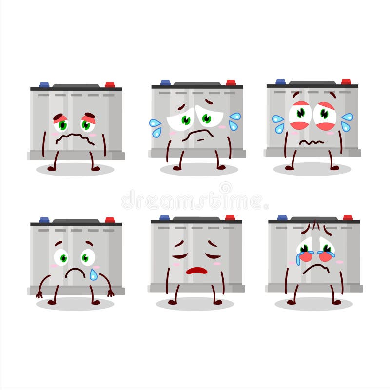 Accumulator Battery Cartoon Character with Sad Expression Stock Vector ...