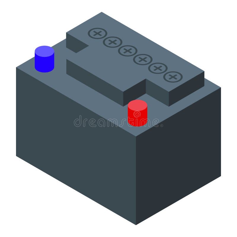 Accumulator Battery with Plus and Minus Terminals Isometric View Stock ...