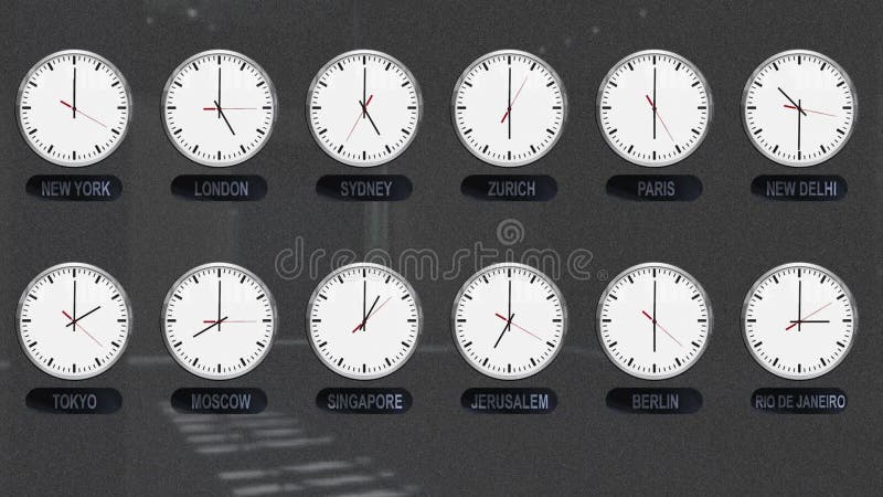 Accurate Clocks with Different Time Zones All Over the World Stock ...