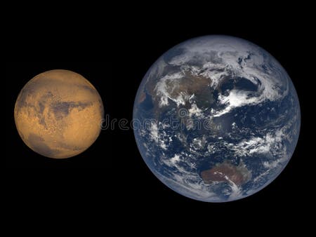 Accurate Size Comparison of Earth and Mars. Planet of Solar System ...