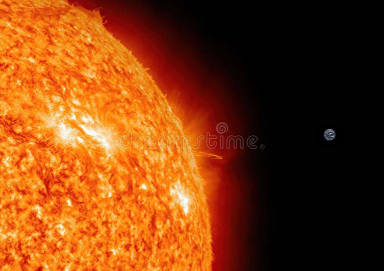 Accurate Size Comparison of Earth and Sun. 3D Illustration Stock ...