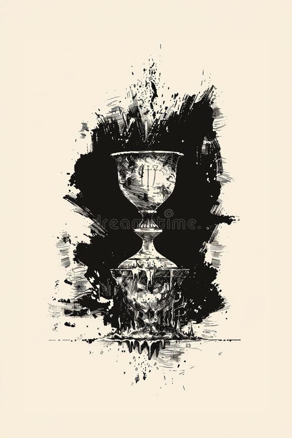 Ace of Cups Tarot Card Drawing in Rustic Inks Stock Image - Image of ...