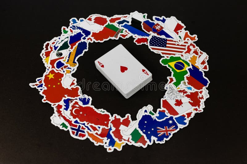 Ace of Hearts Playing Card Surrounded by World Map Flags Stock Photo ...