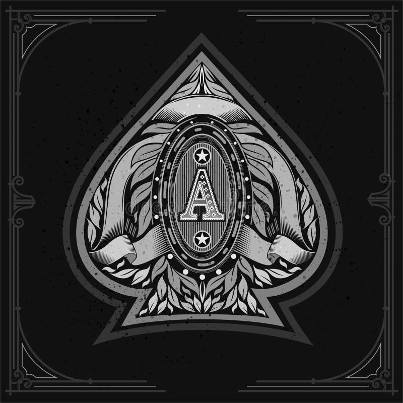 Ace of Spades Form with Oval Frame between Laurel Wreth and Ribbon ...