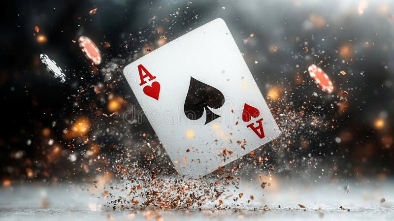 Ace of Spades Playing Card Falling with Sparks and Chips Stock ...