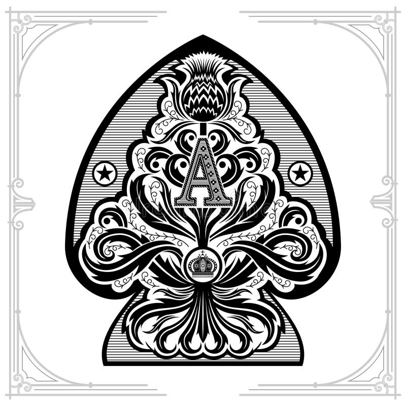 Ace of Spades from Thistle Floral Pattern and Cross Arrows Inside ...