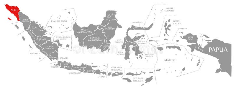 Aceh Red Highlighted in Map of Indonesia Stock Illustration ...