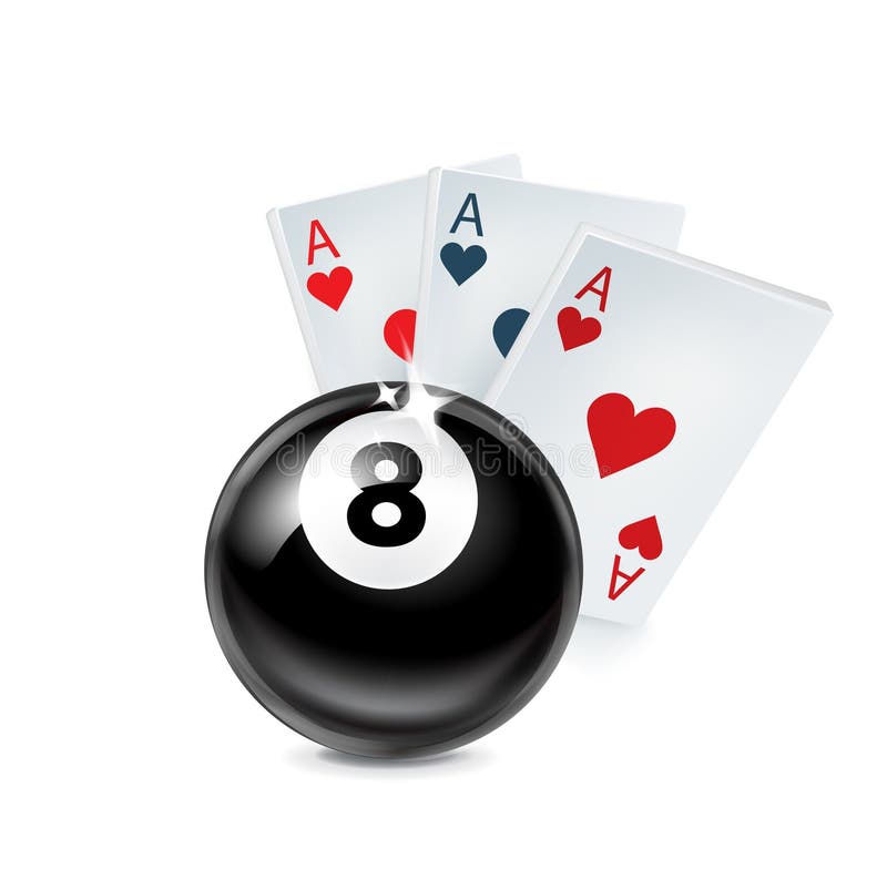 Playing Cards with Eight Billiard Black Ball Flat Design Stock Vector ...