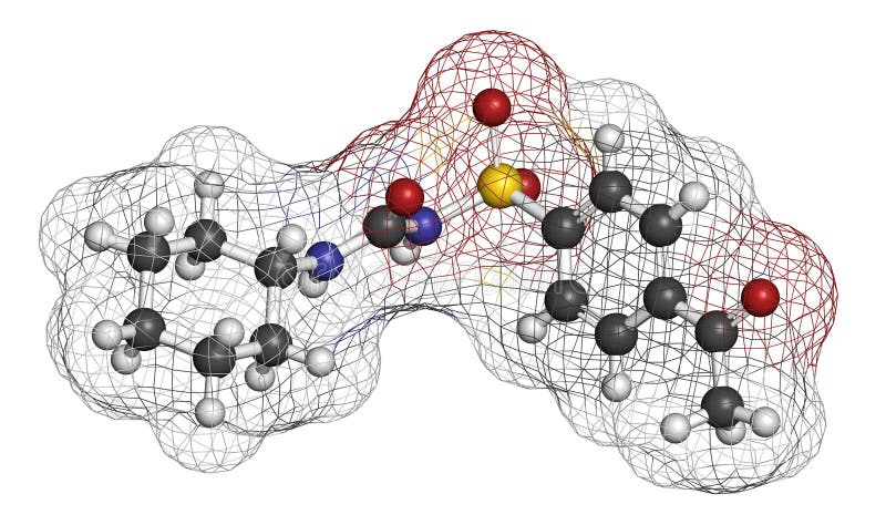 Acetohexamide Diabetes Drug Molecule. 3D Rendering. Atoms are ...