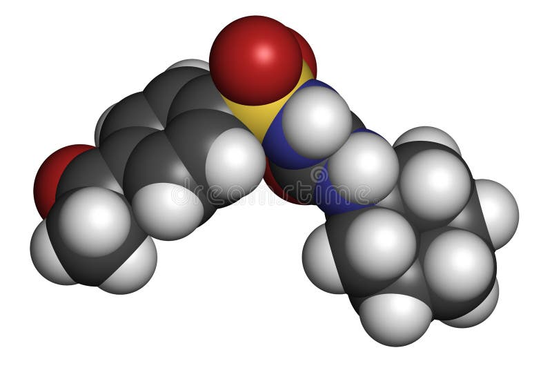 Acetohexamide Diabetes Drug Molecule. 3D Rendering. Atoms are ...