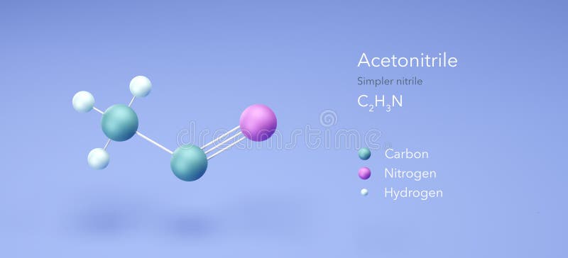 Acetonitrile Molecular Structure, 3d Model Molecule, Organic Nitrile ...