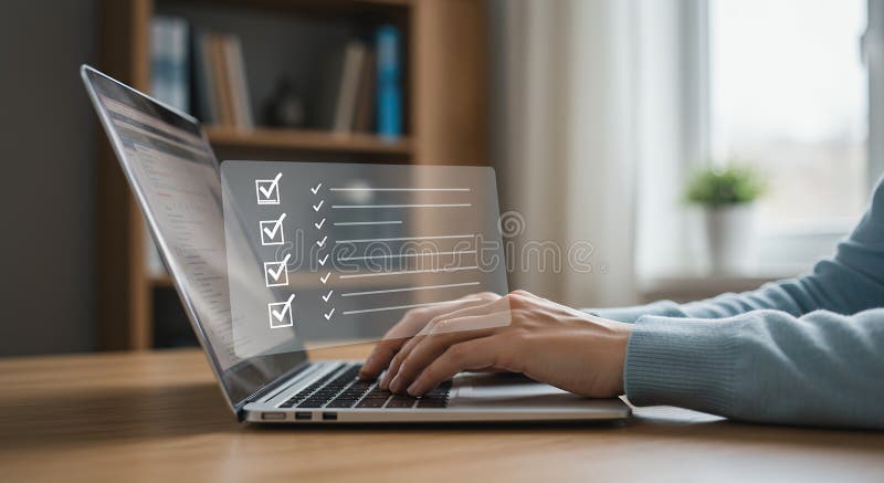 Achieve Goals: Online Checklist & Productivity on Laptop Stock ...