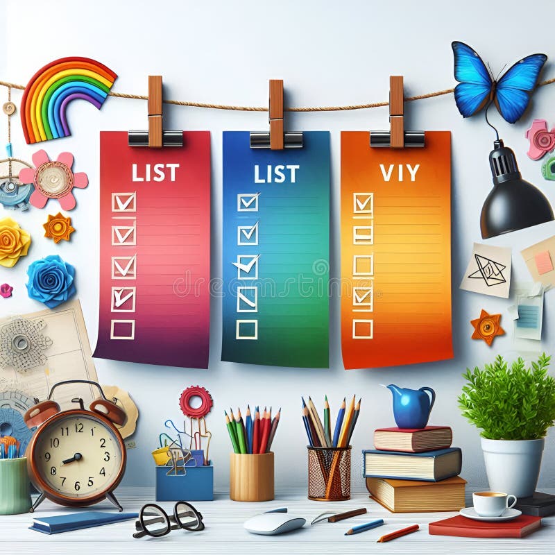 Neat Notification List on Clip Hangers, Generative AI. Stock ...