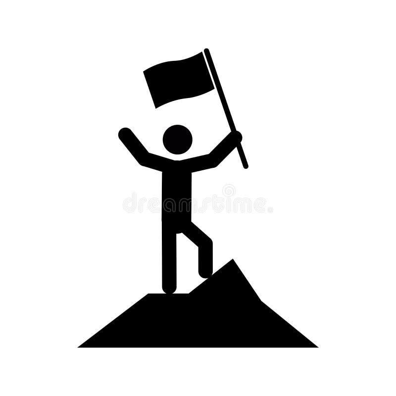 Achievement of Man on Mountain Top with Flag Icon Sign â€“ Vector Stock ...