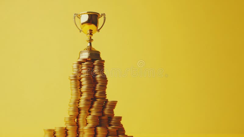 Achievement and Success Concept with Trophy on Coin Stack Stock Photo ...