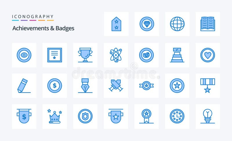 25 Achievements Badges Blue Icon Pack Stock Vector - Illustration of ...