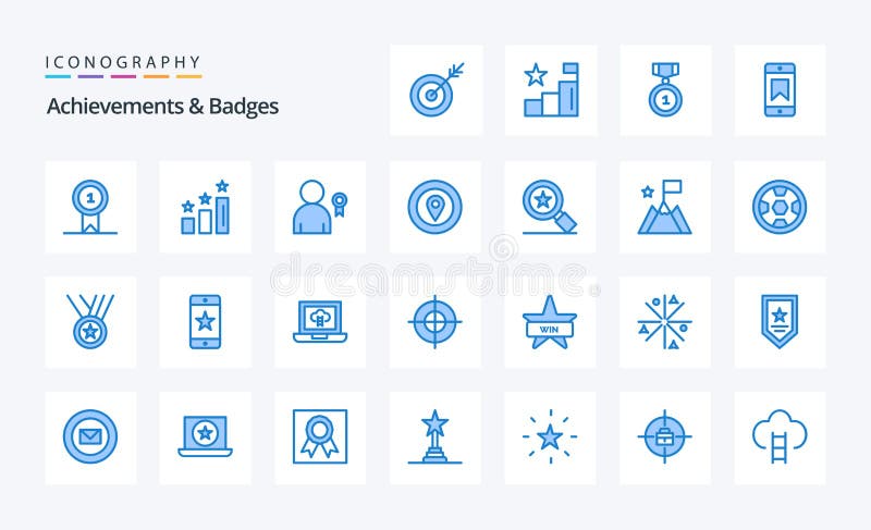 25 Achievements Badges Blue Icon Pack Stock Vector - Illustration of ...