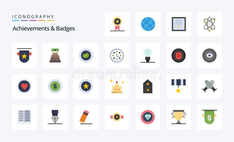 25 Achievements Badges Flat Color Icon Pack Stock Vector - Illustration ...
