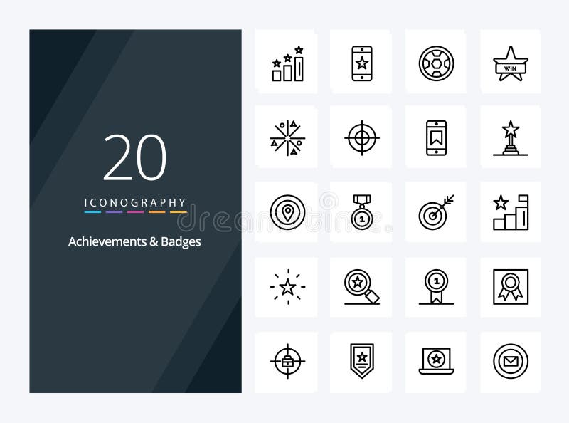 20 Achievements Badges Outline Icon for Presentation Stock Vector ...