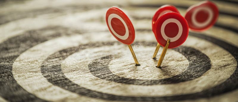 Achieving Goals with Target Markers on Bullseye, Symbolizing Success ...