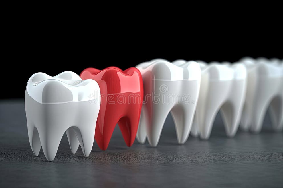 Aching Tooth in Row of Healthy Teeth. Generative Ai Stock Illustration ...