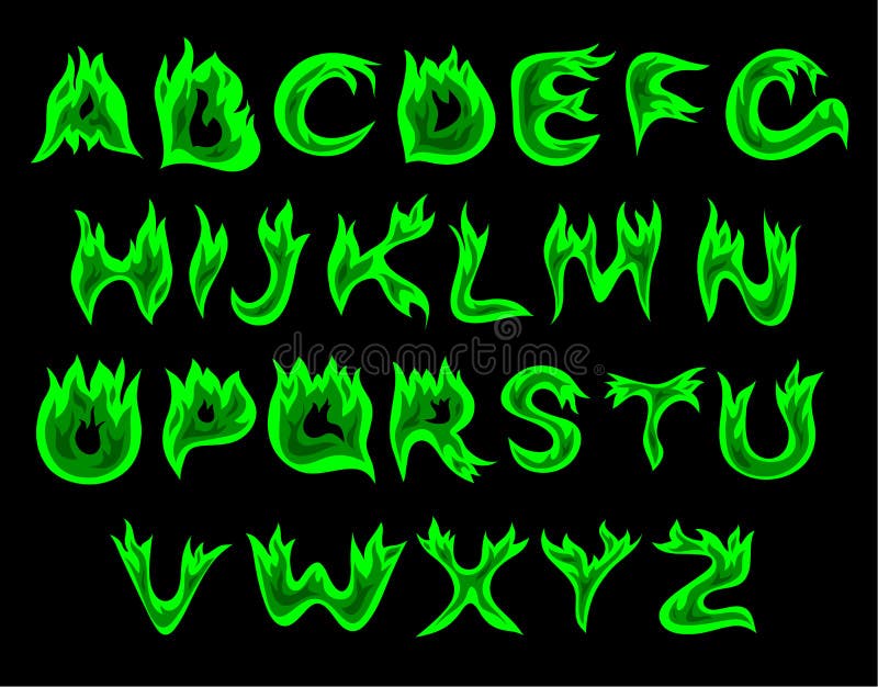 Flame Alphabet Fire Font Fiery Letters Burning Abc Stock Vector