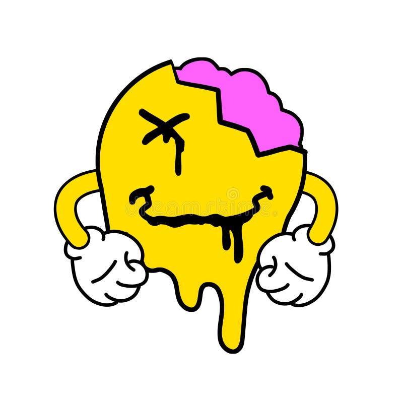 Acid Smile Face Sticker. Melted Rave Stock Vector - Illustration of ...