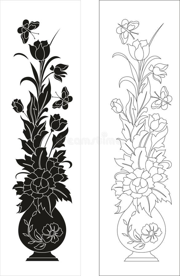 Abstract Flower Pot Floral Design Pattern Stencil Files Glass Art Stock ...