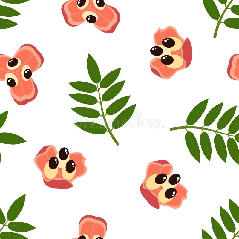 Ackee Fruit. Seamless Vector Patterns Stock Illustration - Illustration ...