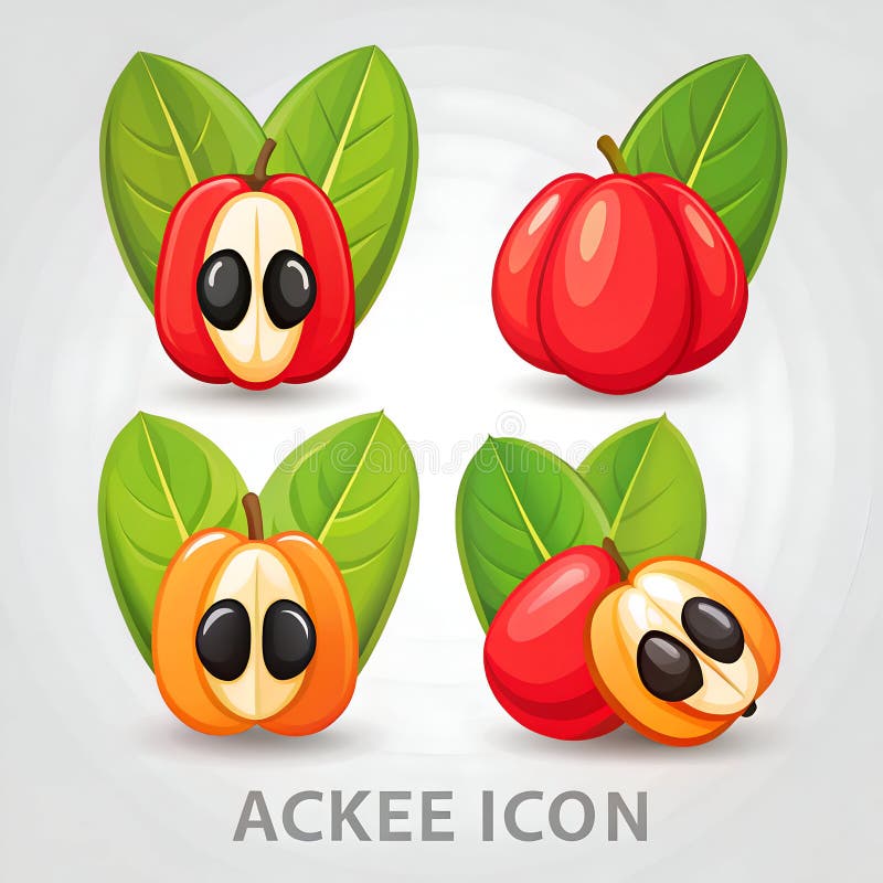 Ackee Icon Set in Flat Vector Style Stock Illustration - Illustration ...