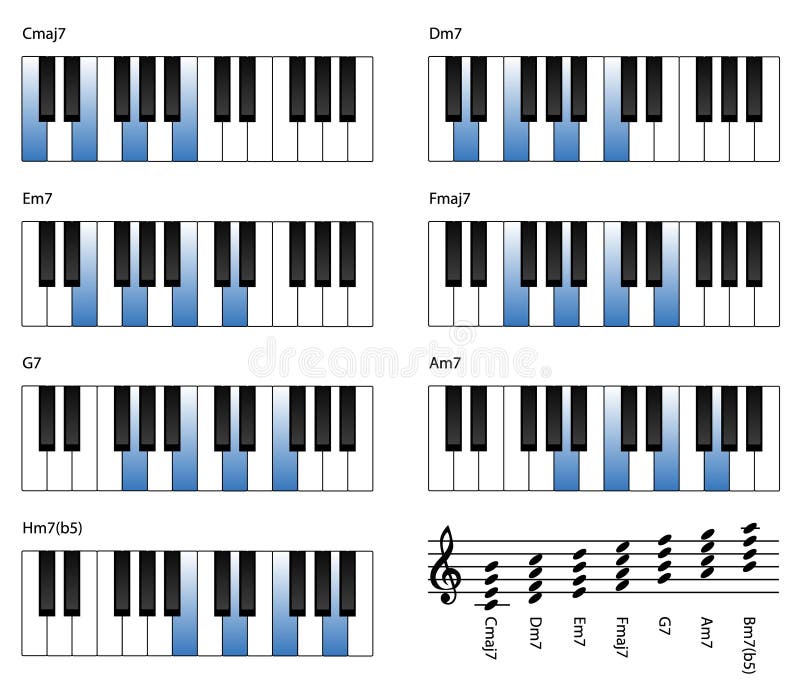 Pianokord Eller Pianotangentnotdiagram På Vit Bakgrund, Vektor Vektor ...