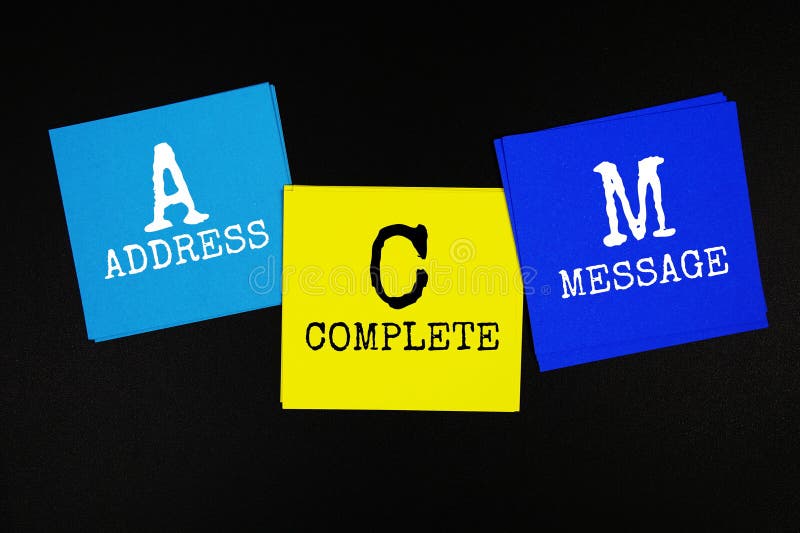 ACM - Address Complete Message Acronym Text on Sticky Note on Black ...